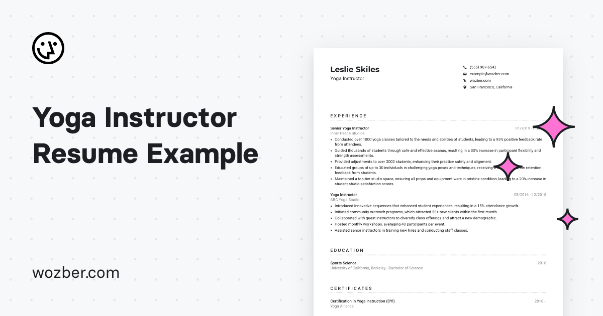 Yoga Instructor Resume Example