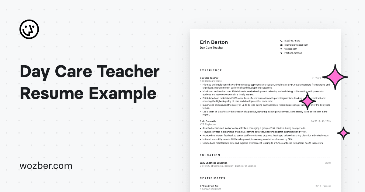 Day Care Teacher Resume Example