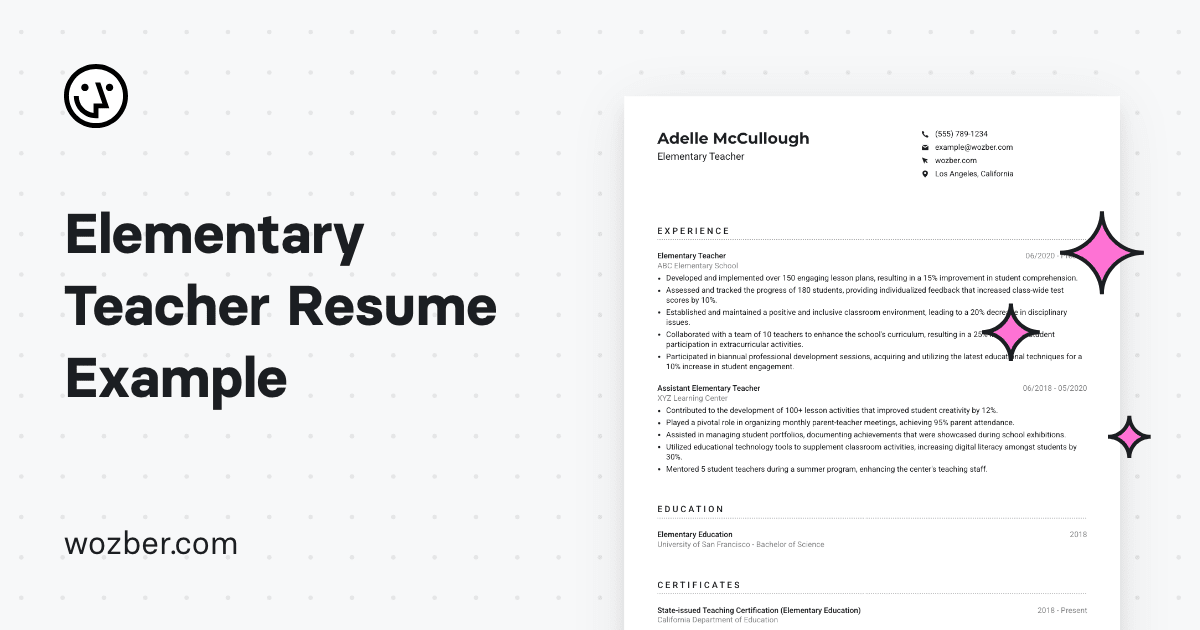 Elementary Teacher Resume Example