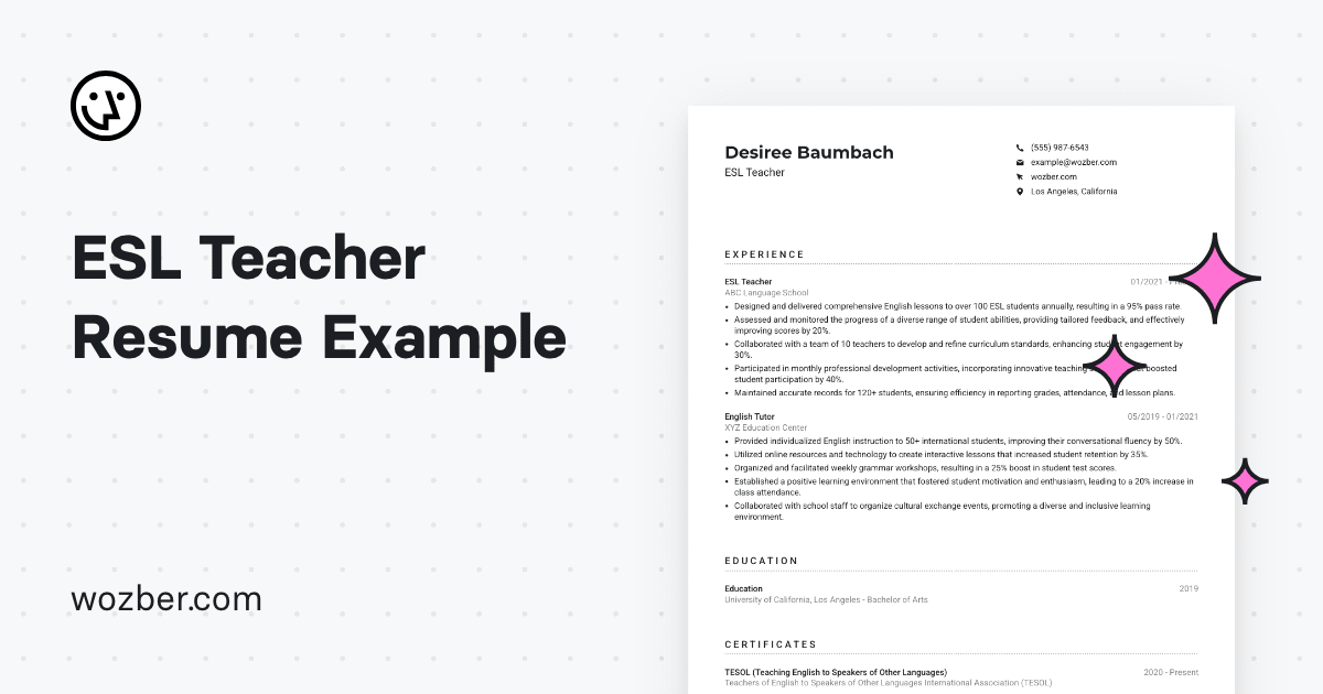 ESL Teacher Resume Example