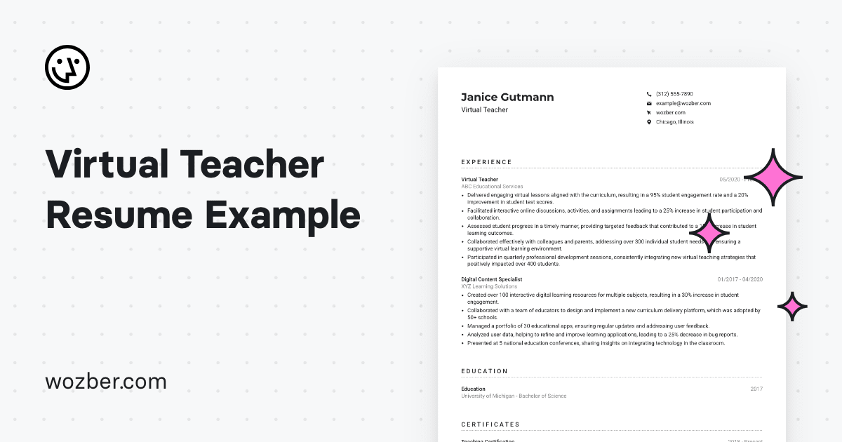 Virtual Teacher Resume Example
