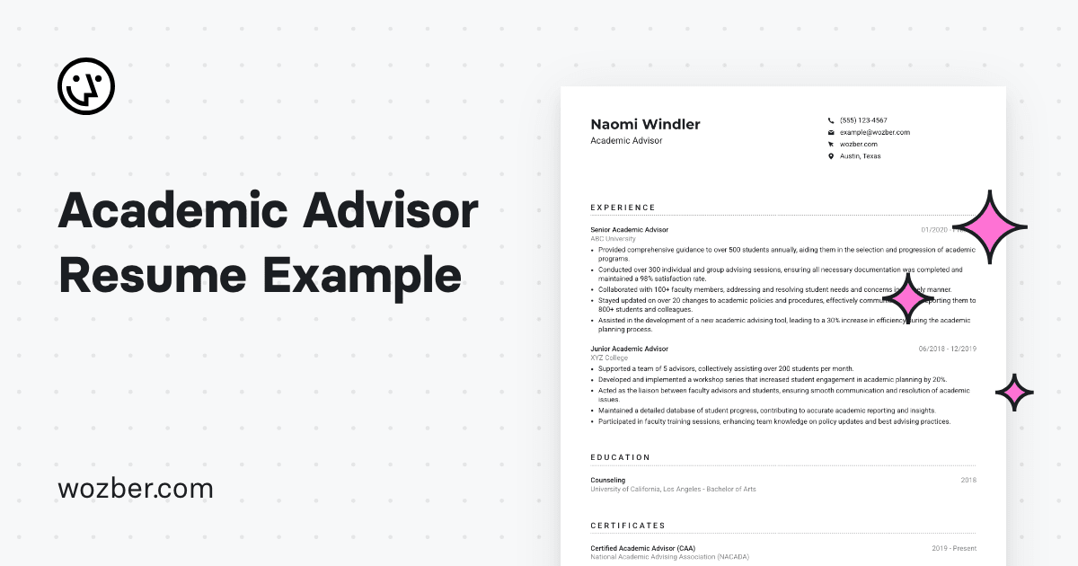 Academic Advisor Resume Example