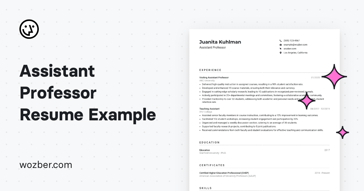 Assistant Professor Resume Example
