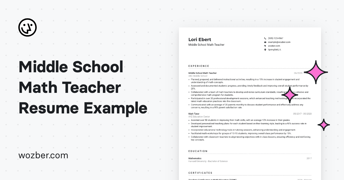 Middle School Math Teacher Resume Example