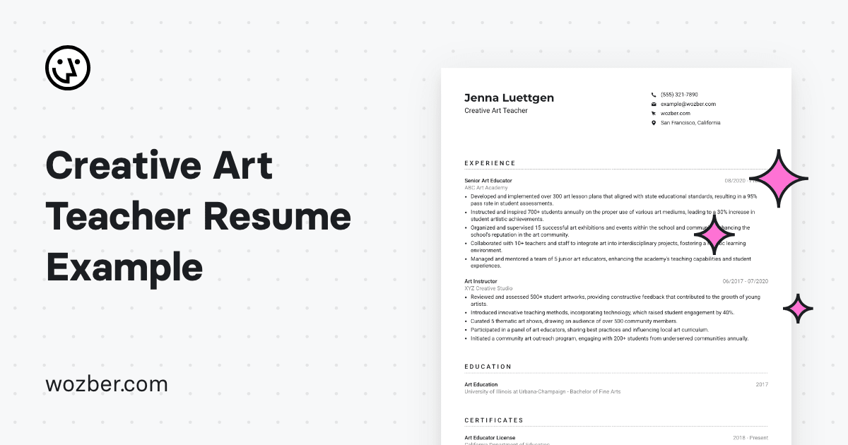 Creative Art Teacher CV Example