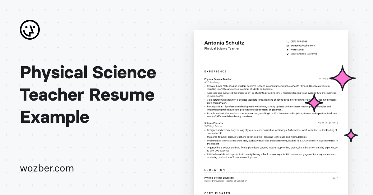 Physical Science Teacher Resume Example