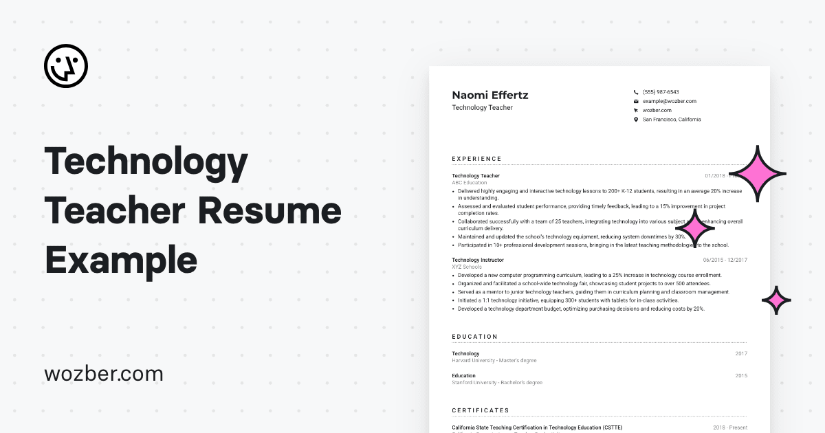 Technology Teacher Resume Example