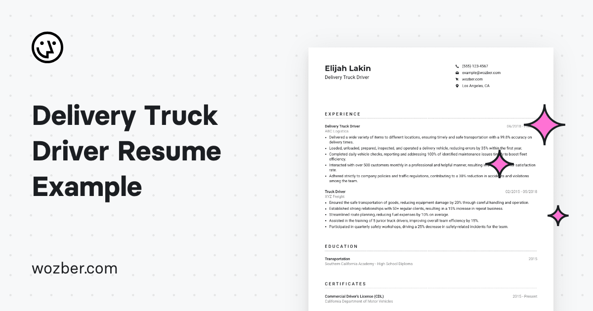 Delivery Truck Driver CV Example