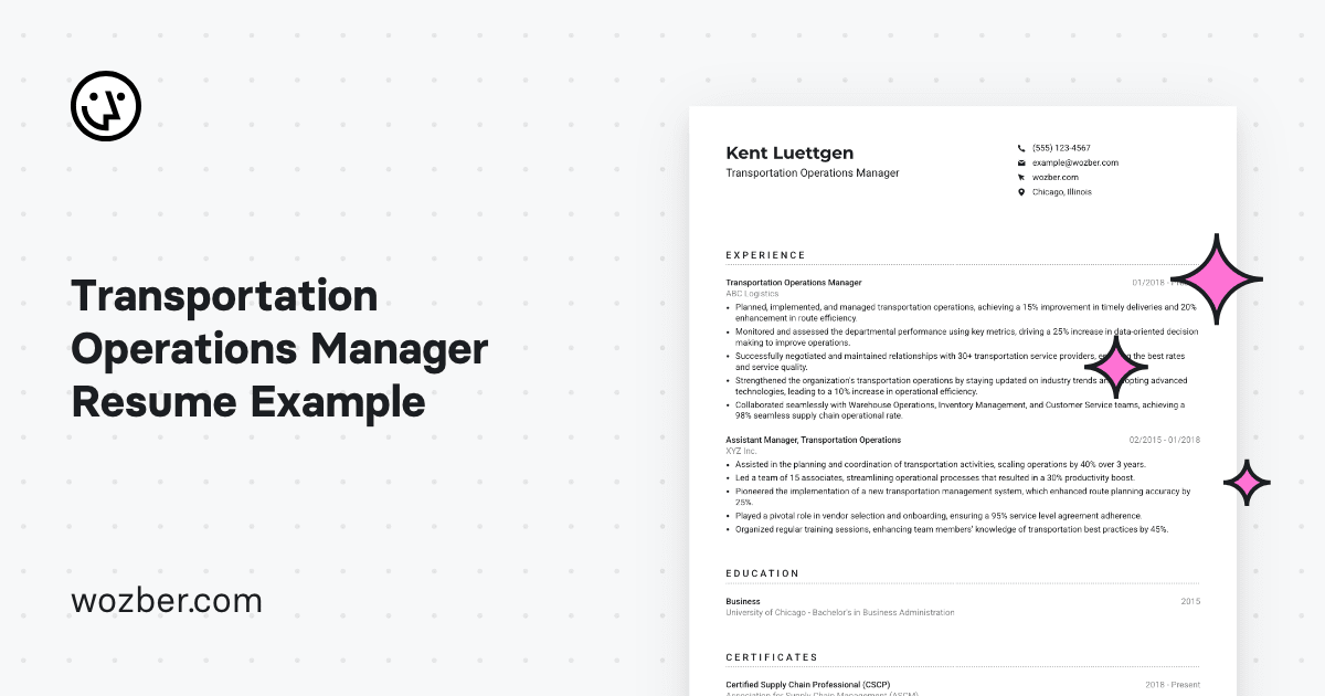 Transportation Operations Manager Resume Example